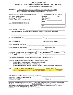 Fillable Online Birth Certificate Request Form - Scott County Health ...