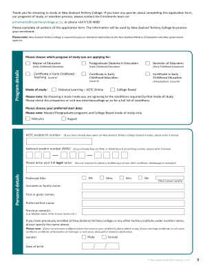Fillable Online nztertiarycollege Application form (Education) - New Zealand Tertiary College ...