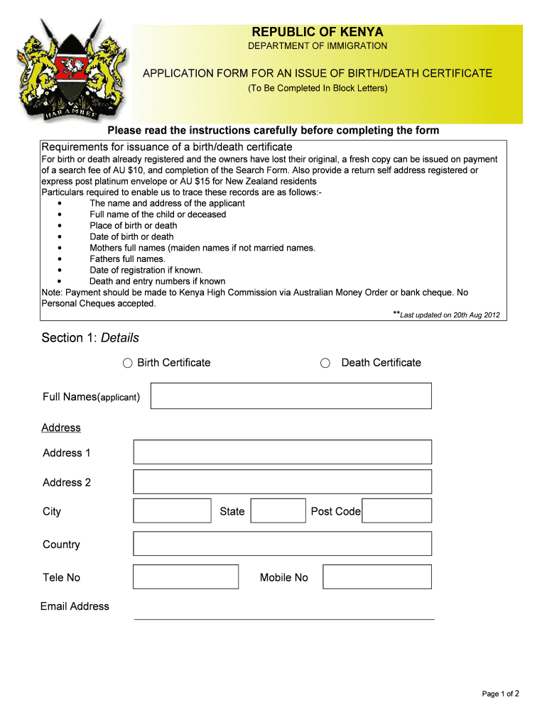 Fillable Online REPUBLIC OF KENYA Section 1: Details - Kenya High ...
