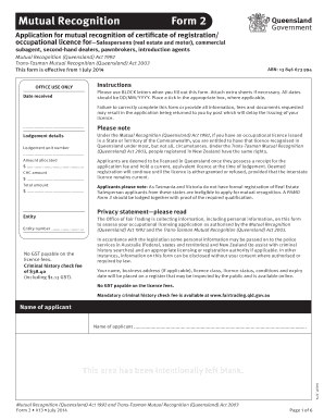 Fillable Online Application for mutual recognition of certificate of ...