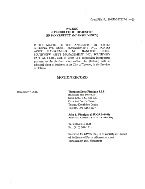 Fillable Online Motion Record dated December 7 2006 and Notice of ...