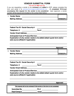 Fillable Online mansfieldisd VENDOR SUBMITTAL FORM - mansfieldisd Fax Email Print - pdfFiller