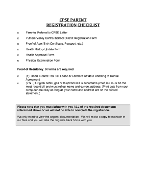 Fillable Online Cpse registration packet - Putnam Valley Central School ...