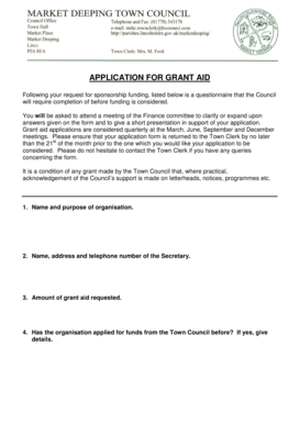 Fillable Online parishes lincolnshire gov Grant Aid Application form ...