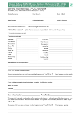 Fillable Online sibford oxon sch junior school application form.doc ...