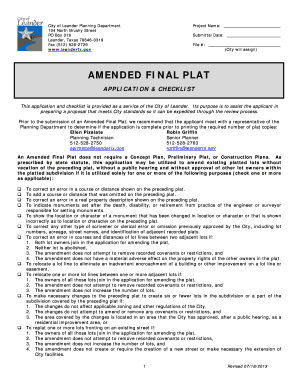 Fillable Online leandertx Amended Plat Application and Checklist 07.18. ...