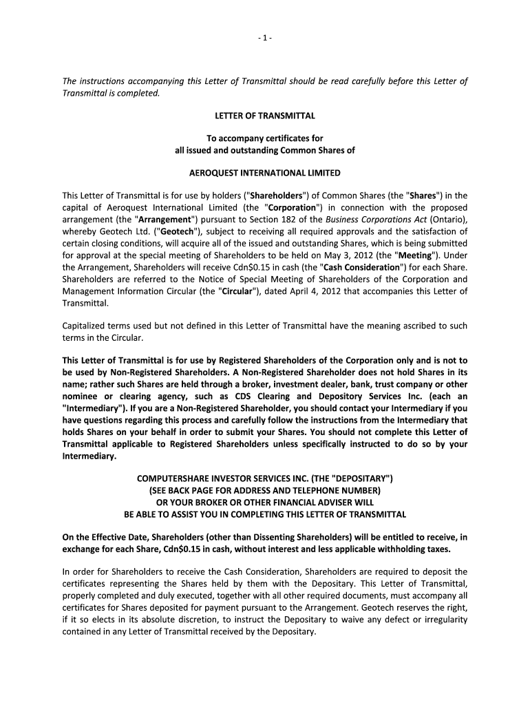 Fillable Online The instructions accompanying this Letter of ...