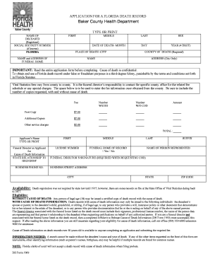 Fillable Online APPLICATION FOR A FLORIDA DEATH RECORD.doc Fax Email ...