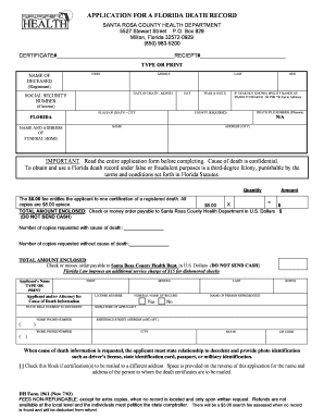 Fillable Online SRCounty Death - Florida Department of Health Fax Email ...