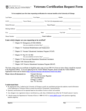 Fillable Online registrar sites uchicago Veterans Certification Request ...