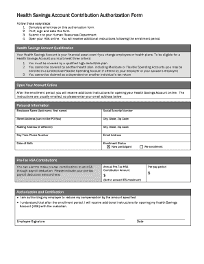 Fillable Online HSA Contribution Authorization Form 7.15.08 Fax Email Print - pdfFiller