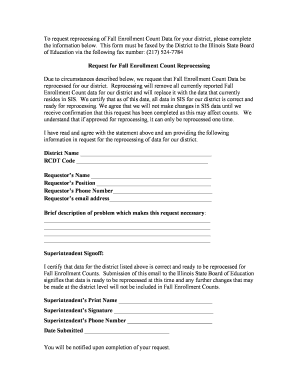 Fillable Online isbe Request for Fall Enrollment Count Reprocessing ...