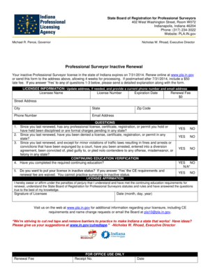 Fillable Online in Inactive Professional Surveyor Renewal Form - IN.gov ...