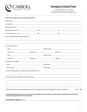 Fillable Online carrollcc Emergency Contact Form - Carroll Community College - carrollcc Fax ...