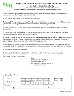 Fillable Online Application for New Mexico Journeyman Certificate For ...