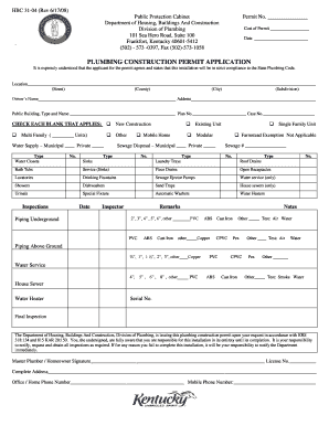 Fillable Online dhbc ky PLUMBING CONSTRUCTION PERMIT APPLICATION ...