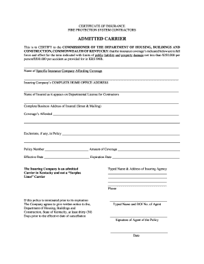 Fillable Online dhbc ky ADMITTED CARRIER FORM.doc - dhbc ky Fax Email Print - pdfFiller