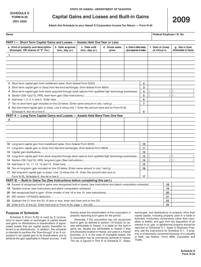 Fillable Online Clear Form STATE OF HAWAII DEPARTMENT OF TAXATION SCHEDULE D FORM N-35 (REV Fax ...