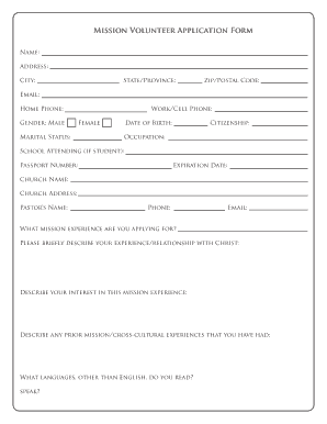 Fillable Online covchurch Mission Volunteer Application Form ...