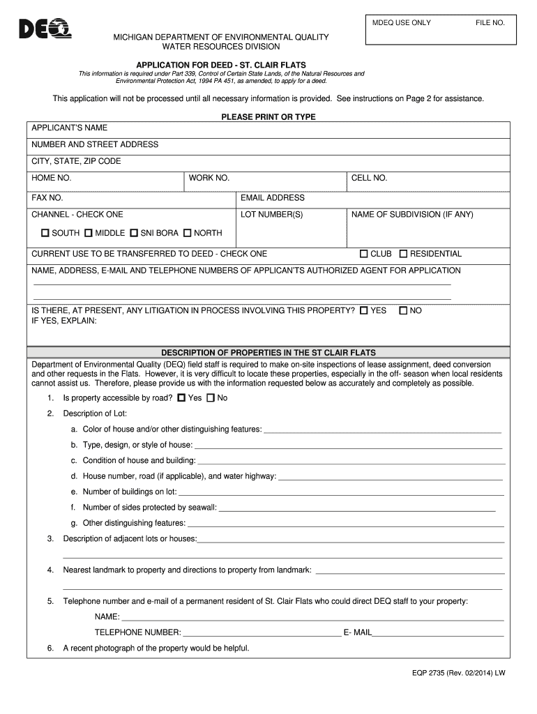 Fillable Online Application for deed - st. clair flats eqp2735 - State ...