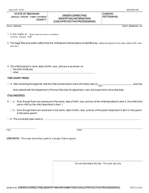 Fillable Online Order Correcting Identifying Information - Michigan ...