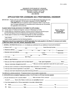 Fillable Online Initial Professional Engineer Forms - Mississippi Board ...