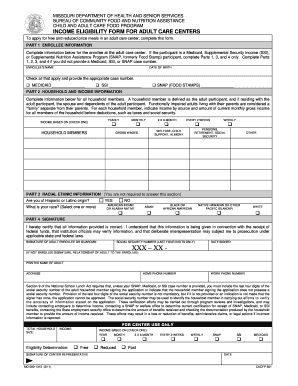 Fillable Online health mo CACFP 501, Income Eligibility Form for Adult ...