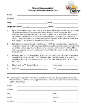 Fillable Online health mo Midwest Dairy Publicity and Consent Release ...