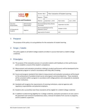 Fillable Online policies selkirk 8613 Evaluation of Student Learning - Policy - Selkirk College ...