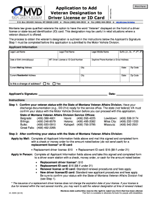 Fillable Online doj mt Application to Add Veteran Designation to Driver ...