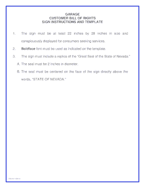 Fillable Online OBL 334 - Garage Consumer Bill of Rights Sign Fax Email ...