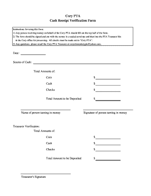 Fillable Online cory dpsk12 Cory PTA Cash Receipt Verification Form ...