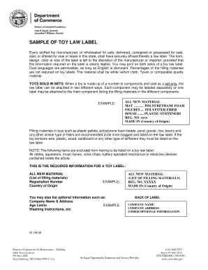 Fillable Online SAMPLE OF TOY LAW LABEL Fax Email Print - pdfFiller