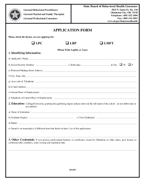 Fillable Online State Board of Behavioral Health Licensure Fax Email ...