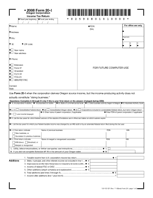 Fillable Online oregon 2008 Form 20-I Oregon Corporation Income Tax Return - Oregon.gov Fax ...