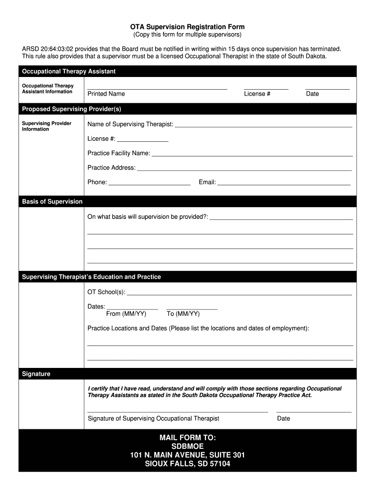 Fillable Online sdbmoe OTA Supervision Registration Form (Copy this form for multiple ...