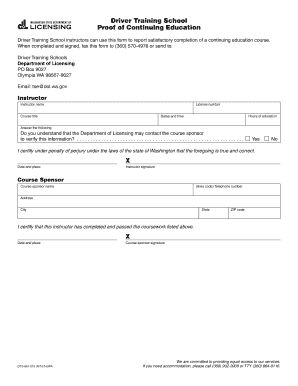 Fillable Online dol wa Driver Training School Proof of Continuing ...