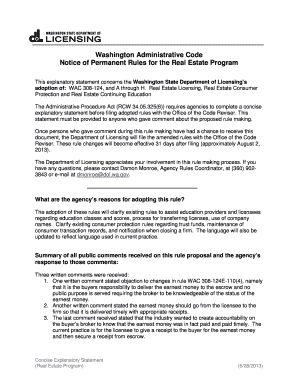 Fillable Online Washington Administrative Code Notice of Permanent ...