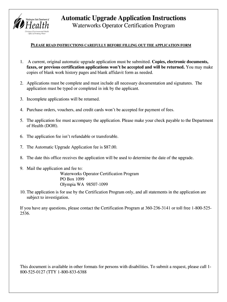 Fillable Online doh wa (OIT to Level 1 only) Upgrade Application Form ...