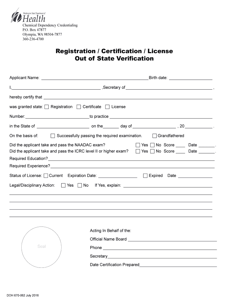 Fillable Online doh wa Chemical Dependency Professional Out-of-State ...
