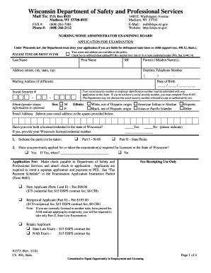 Fillable Online dsps wi Form 1573, Request to Apply for Examination ...