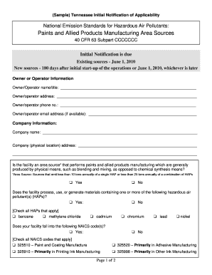 Fillable Online tn (Sample) Tennessee Initial Notification of ...