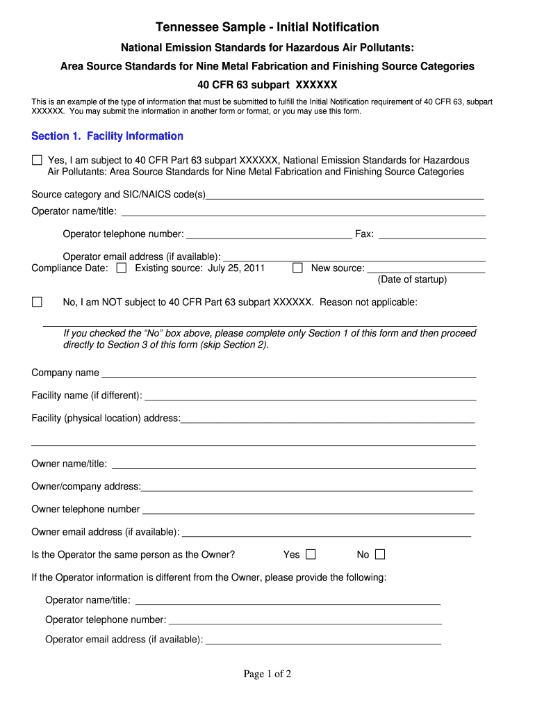 Fillable Online tn Tennessee Sample - Initial Notification - tn Fax ...