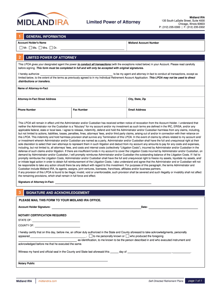 Fillable Online Limited Power of Attorney - Midland IRA Fax Email Print ...