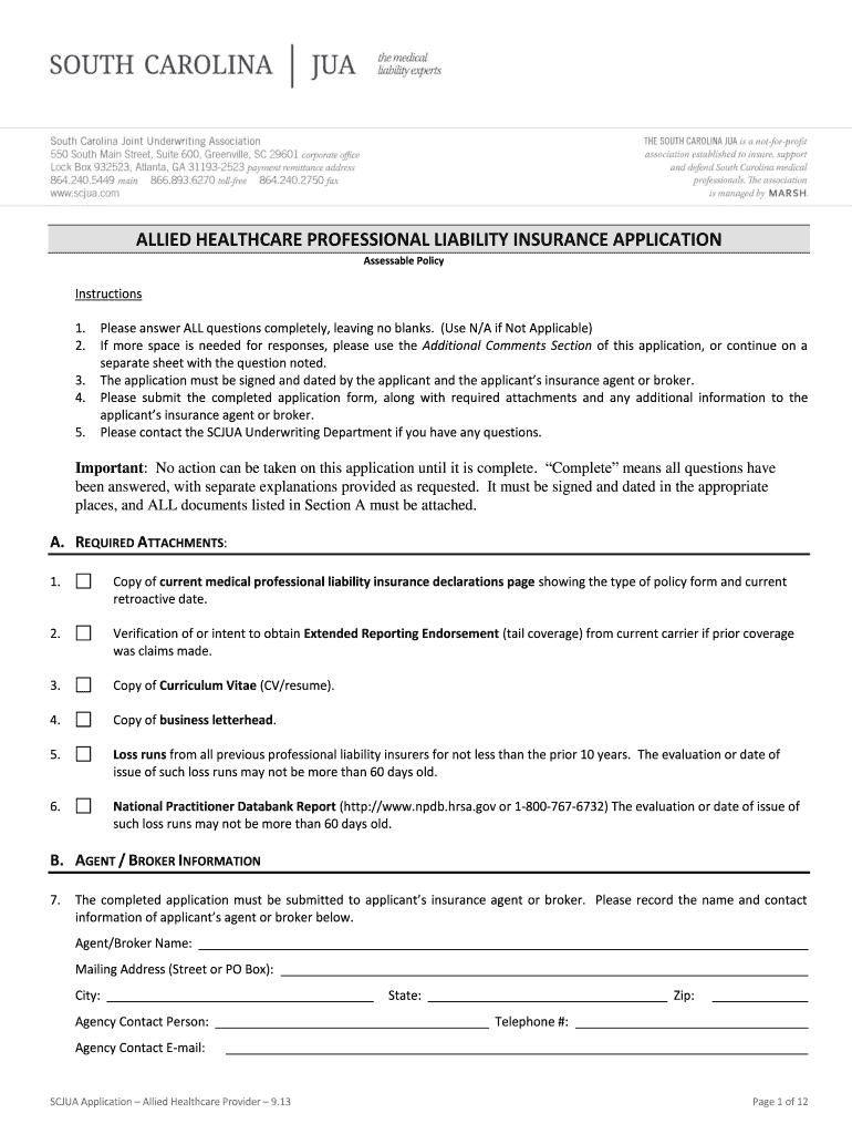 Fillable Online SCJUA Application - Allied Healthcare Professional Application for ... Fax Email ...