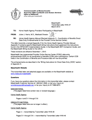 Fillable Online MassHealth Transmittal Letter HHA-47 March 2013 TO ...