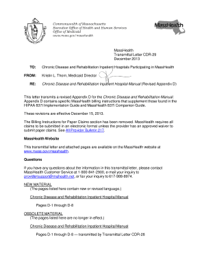Fillable Online MassHealth Transmittal Letter CDR-29 December 2013 ...