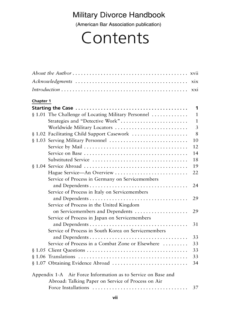 Fillable Online cobar Table of Contents for "Military Divorce Handbook ...