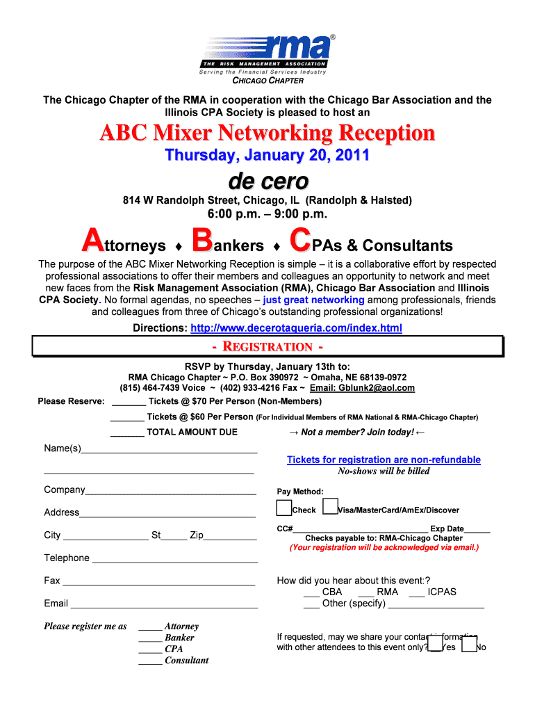 Fillable Online chicagobar ABC Mixer Networking Reception - Chicago Bar ...