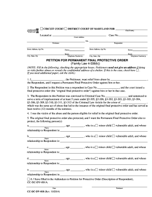 Maryland Permanent Final Protective Order - Blank Fillable Template ...
